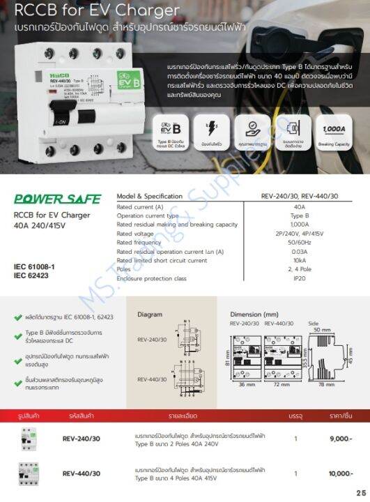 HACO RCCB Car EV Charger TYPE B FOR EV รุ่น REV-240/30 เบรกเกอร์กันไฟ ...