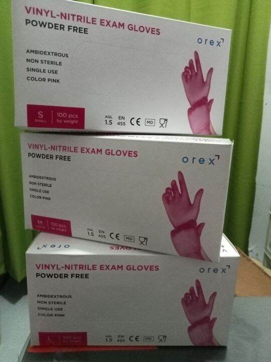 vinylNitrile Exam gloves 100pcs Orex non sterile Pink | Lazada PH