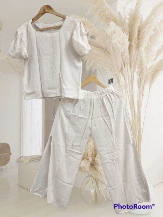 Puff terno pants with slit for women freesize | Lazada PH