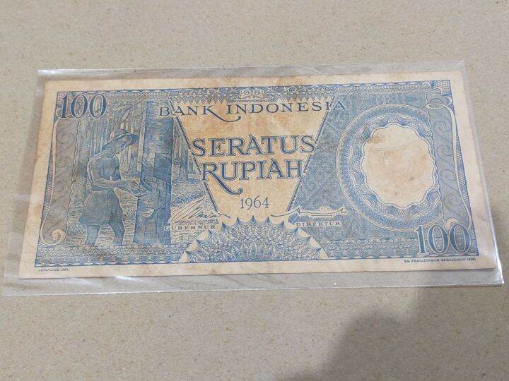 1964 100 rupiah bank Indonesia banknote Siri pekerja seratus Wang ...