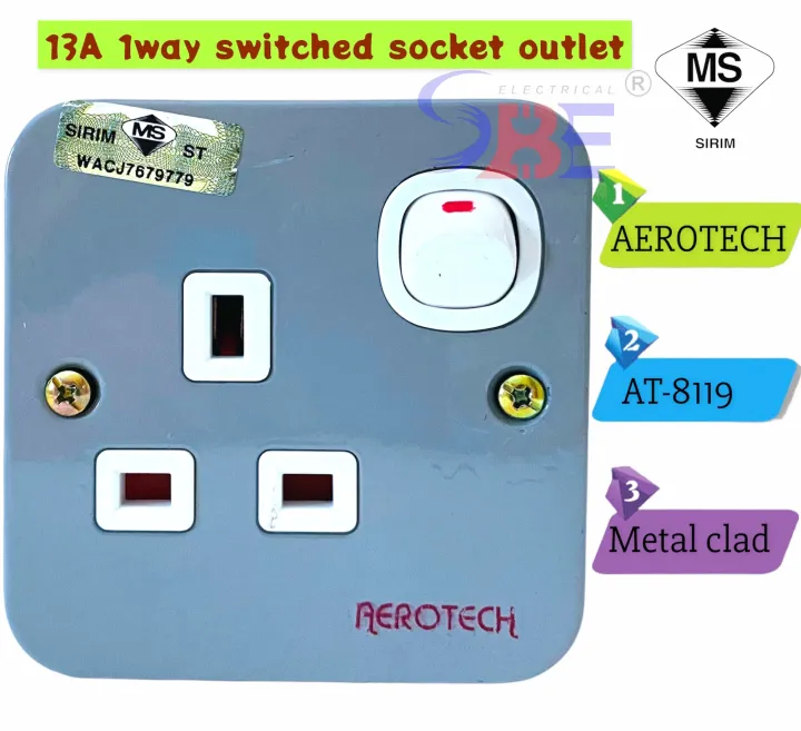 13Amp 1 gang metal clad switch socket outlet/ AEROTECH AT-8119/SBE ...