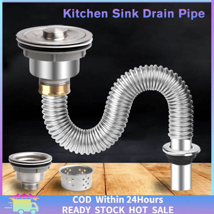 [Fast Delivery] Kitchen Sink Drain Pipe Stainless Steel Washing Basin ...