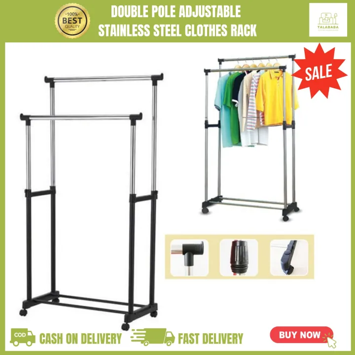 TALABABA Double Pole Standing Adjustable Stainless Steel Clothes Rack ...
