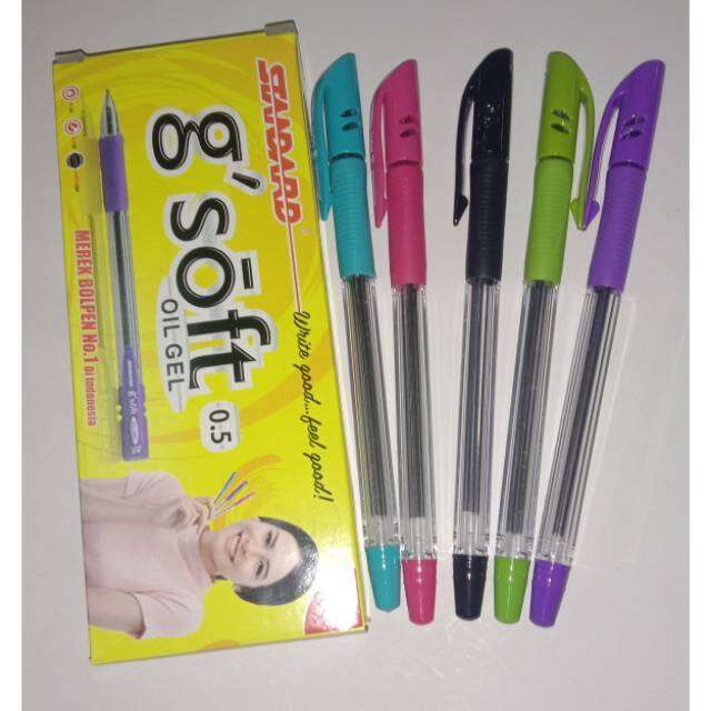 STANDARD Pen Pulpen g'soft Oil Gel 0.5 Isi 12 gsoft 0,5 HITAM Bulpen ...