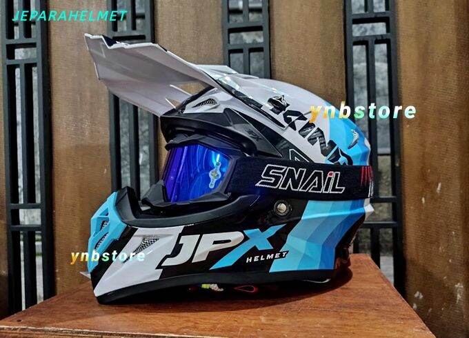 Helm JPX Cross Fox1 X37 King White Putih + Kacamata Goggle Google Snail ...
