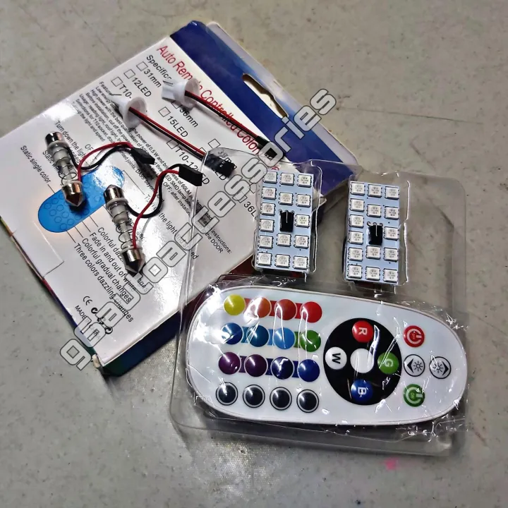 2x Remote Controlled RGB LED Dome Light Map Light Trunk Light 15-LED 24 ...