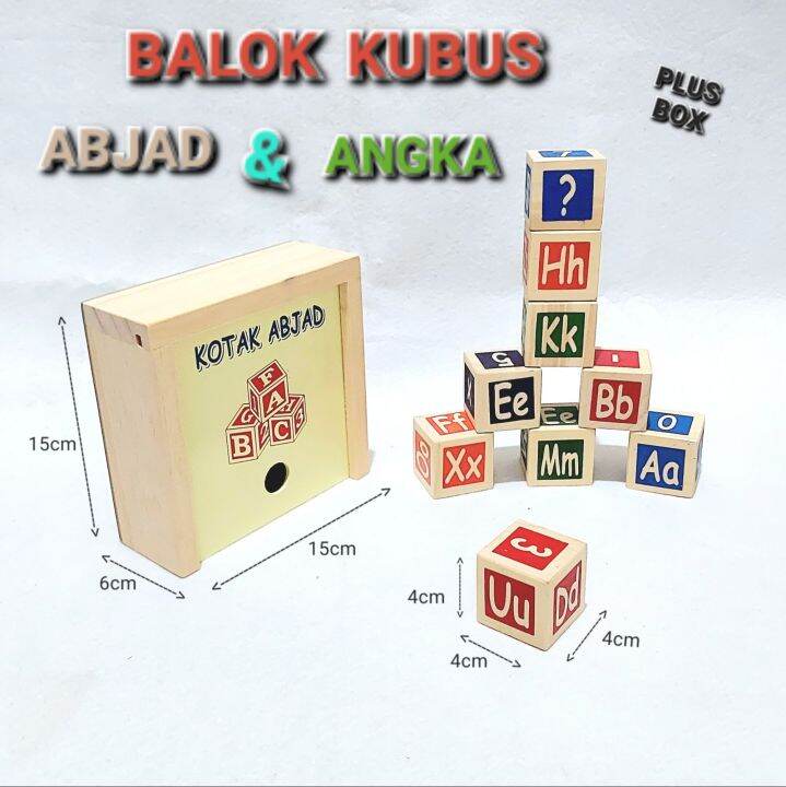 Mainan Edukasi BALOK KUBUS ABJAD DAN ANGKA / Balok susun / balok huruf ...
