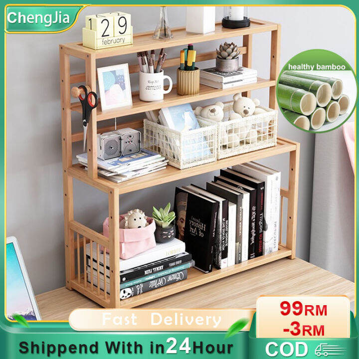 CJ/Wooden Student Bookshelf Seasoning Rack Bamboo Multi-Layer Storage ...