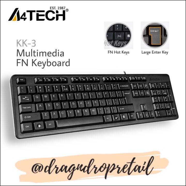 A4TECH KK-3 Multimedia Smartkey FN Keyboard (Black) | Lazada PH