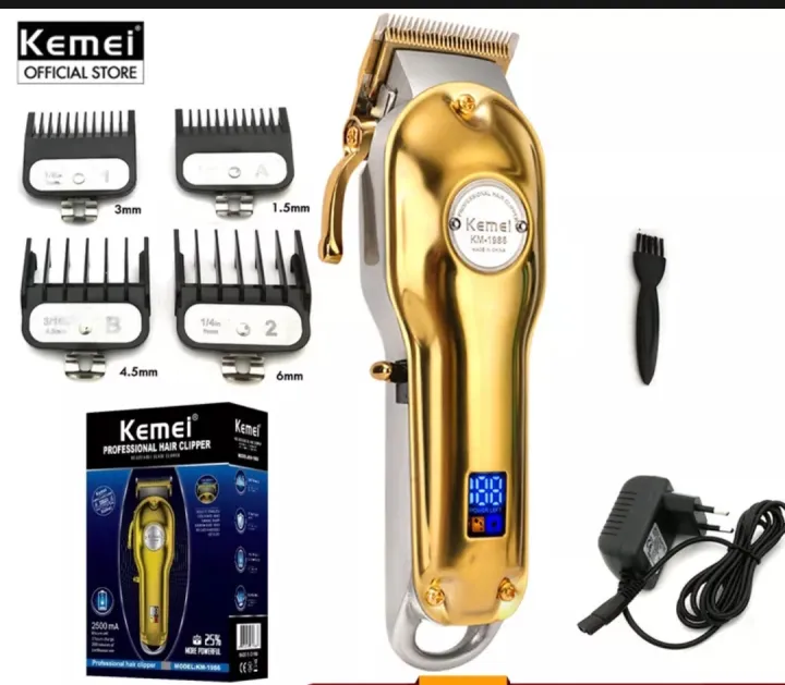 Kemie Professional Electric All Metal Hair Clipper LCD Digital Cordless Hair Clipper Men Silver ...