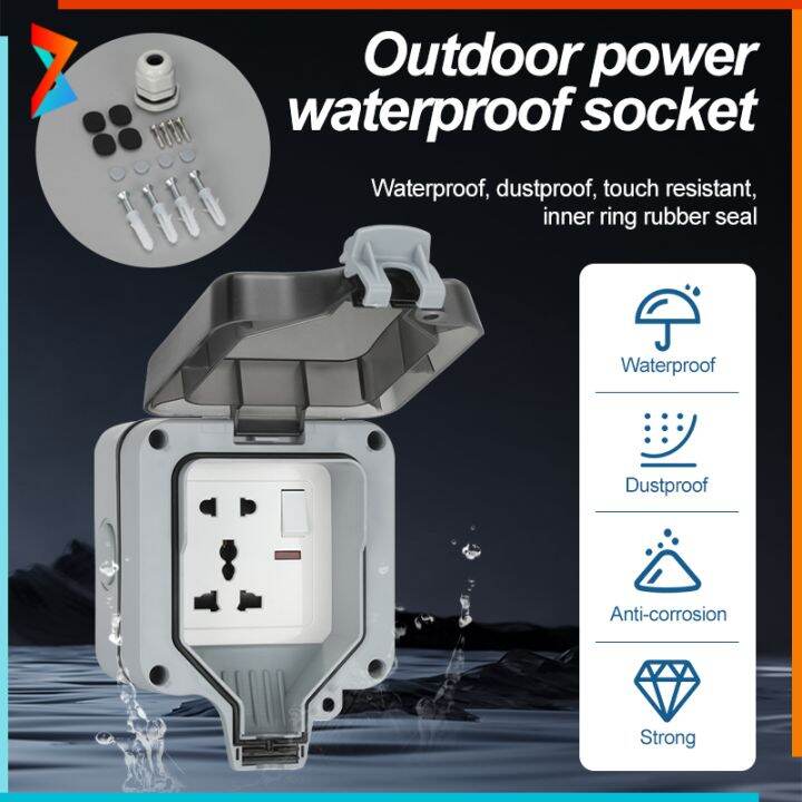 IP66 Weatherproof Waterproof Outdoor Wall Socket 13A Double Universal ...
