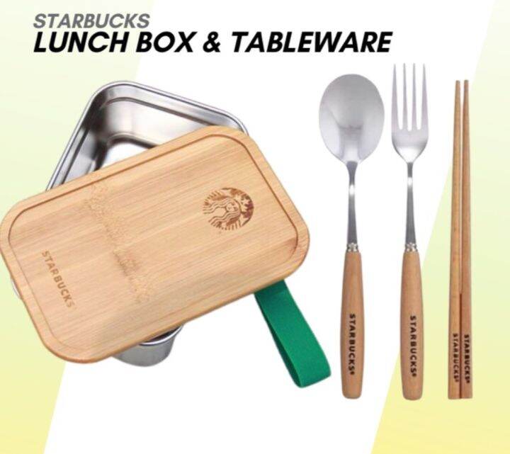 Starbucks insulated lunch box set with SB bamboo utensils with box and ...