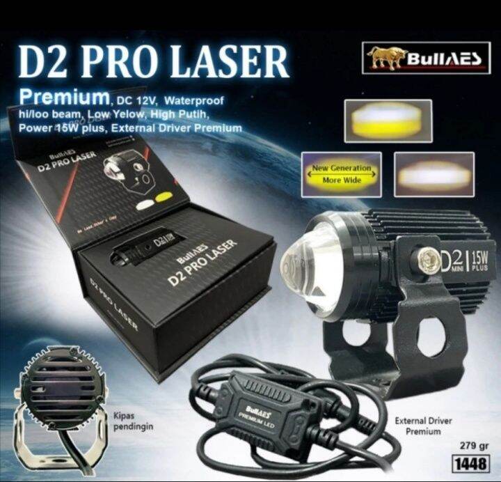 Lampu Tembak Pro Laser D2 Bull Aes Plus Hi Low Putih Kuning | Lazada ...