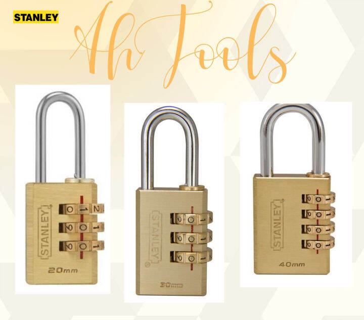 STANLEY RESETTABLE BRASS PADLOCK 3 DIGIT AND 4 DIGIT COMBINATION ...