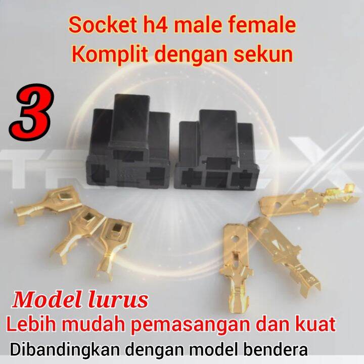 soket h4 socket lampu h4 konektor female male cowok cewek connector ...