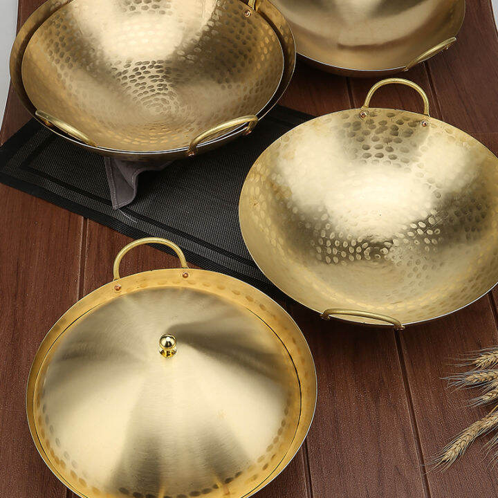 Frying Pan Binaural Brass Wok Copper Pot Pure Copper Copper Wok round ...