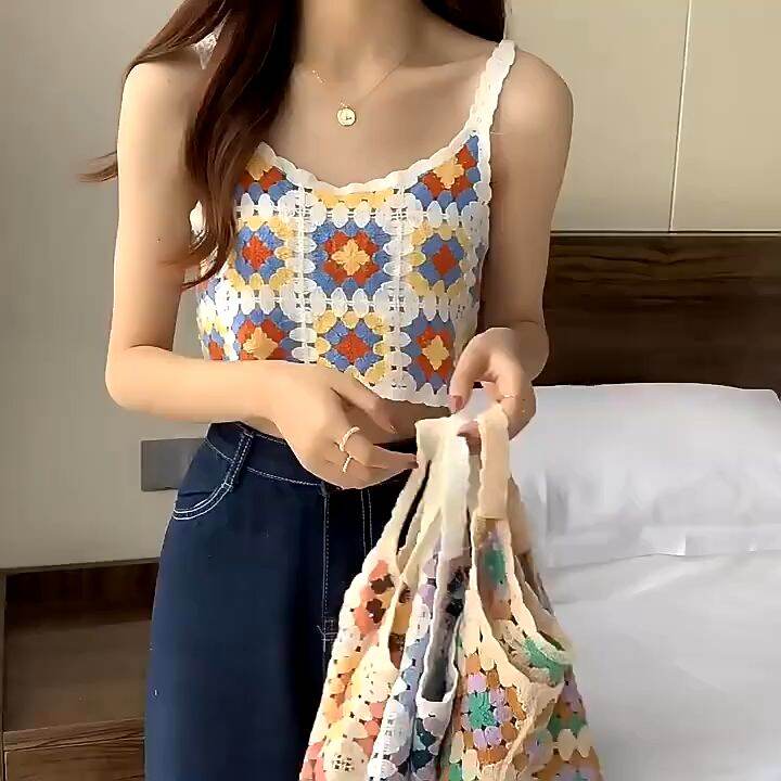 เสื้อกล้ามถักลายดอกไม้ (CL-023) เสื้อสายเดี่ยวลายดอกสไตล์เกาหลีสำหรับผู้หญิง | Lazada.co.th