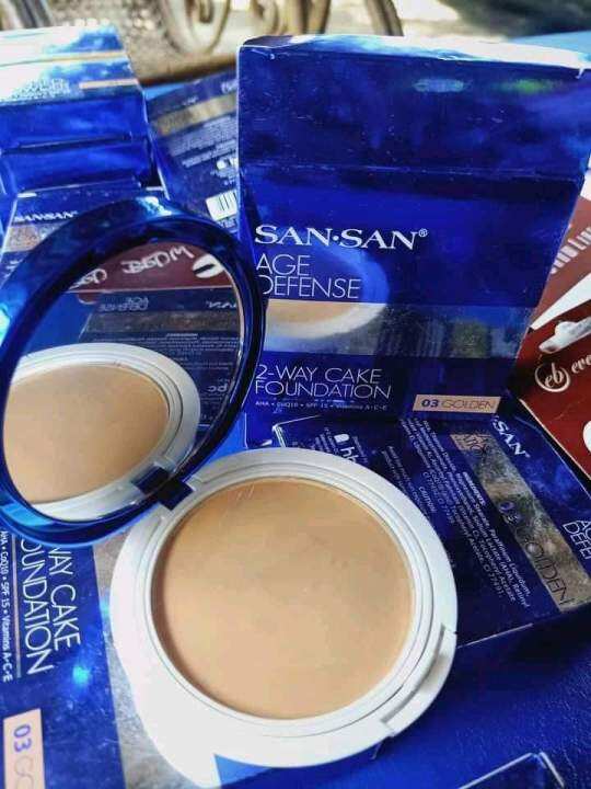 SanSan 2-Way Cake Foundation Age Defense #03 GOLDEN with FREE Lipstick | Lazada PH