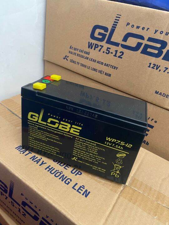 Bình Ắc Quy Cho cửa cuốn, UPS GLOBE WP7.5-12 Khô 12V - 7.5AH, phun thuốc trừ sâu, xe điện đồ ...