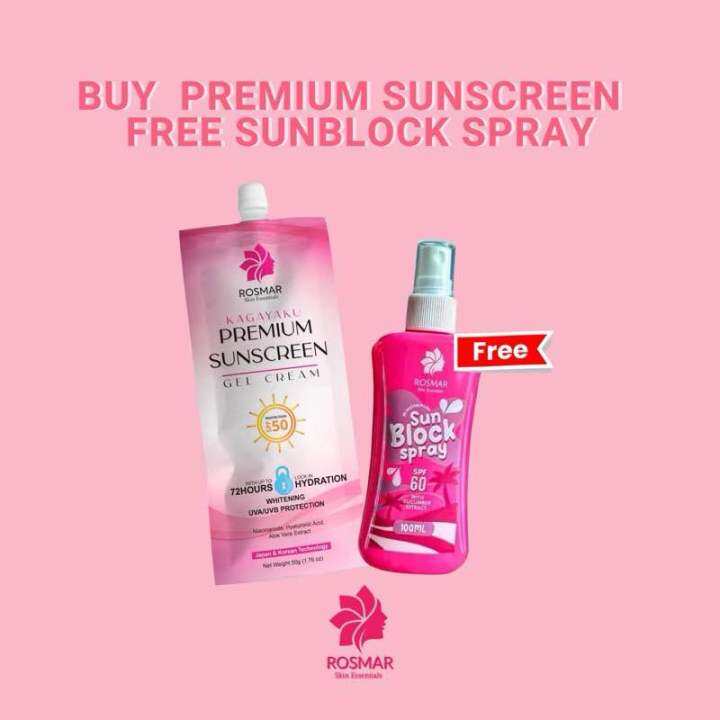 Rosmar Kagayaku Premium Sunscreen gel cream BUY1 Get1 sunblock spray or ...