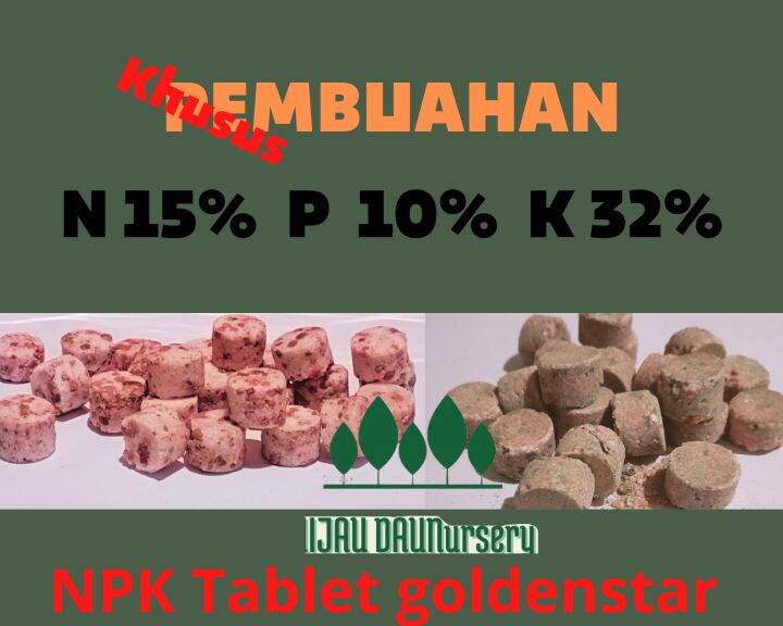 Pupuk NPK tablet golden star merah untuk pembuahan 15% 10% 32% isi 50 ...