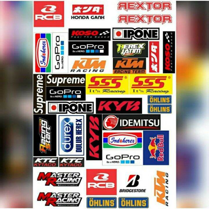 SETIKER PACK MOTOR ISI 38 / SSS, HONDA GANK, KTM, RCB, STIKER SPONSOR ...