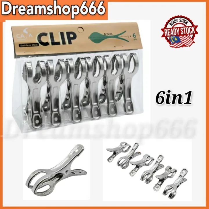 6in1 Stainless Steel Cloth Clip/Clothes Peg/Klip baju Besi | Lazada