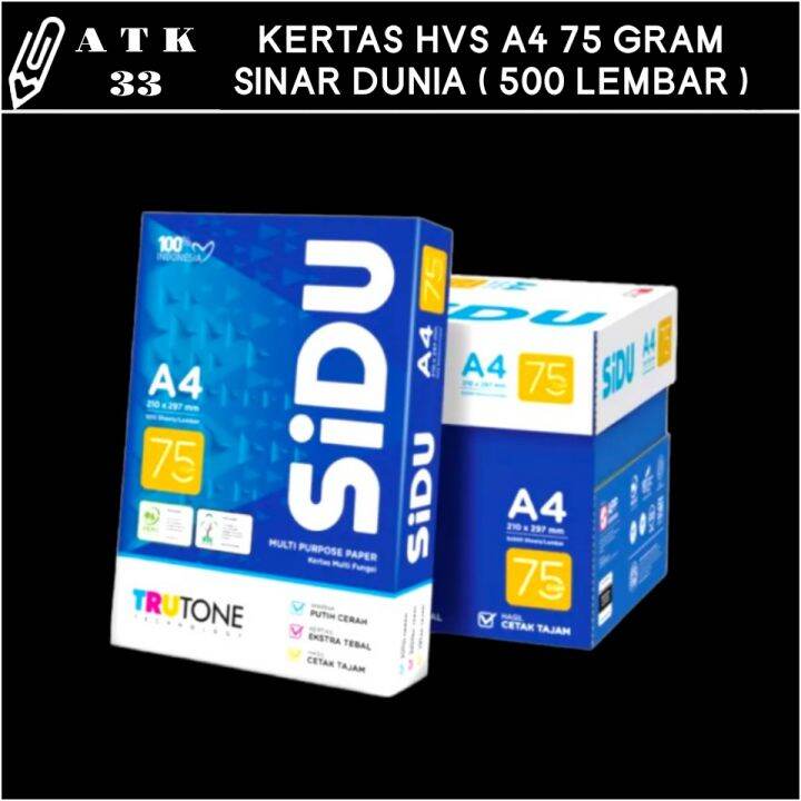 Kertas Hvs A4 75 Gram Sidu 1 Rim Isi 500 Lembar Lazada Indonesia