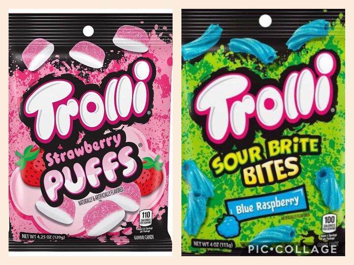 Trolli Gummy Candy Strawberry Puffs and Sour Brite Bites Blue Raspberry ...