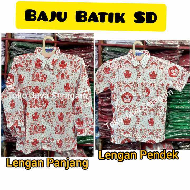 Baju Batik SD Anak Sekolah Merah Lengan Panjang Pendek Merk Seragam ...