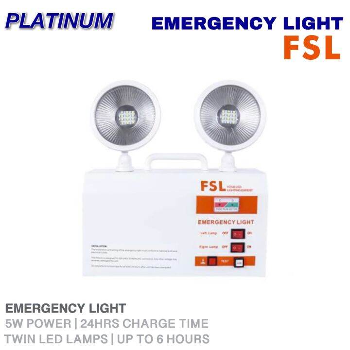 FSL Emergency Light | Twin Head Lamp | 5 Watts | 24 Hours Charging | 3 ...