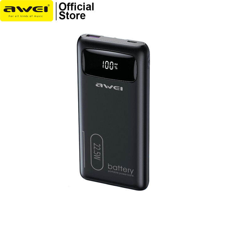 Awei P168K 10000mAh Powerbank 22.5W Fast Charge LED Display Built-In ...
