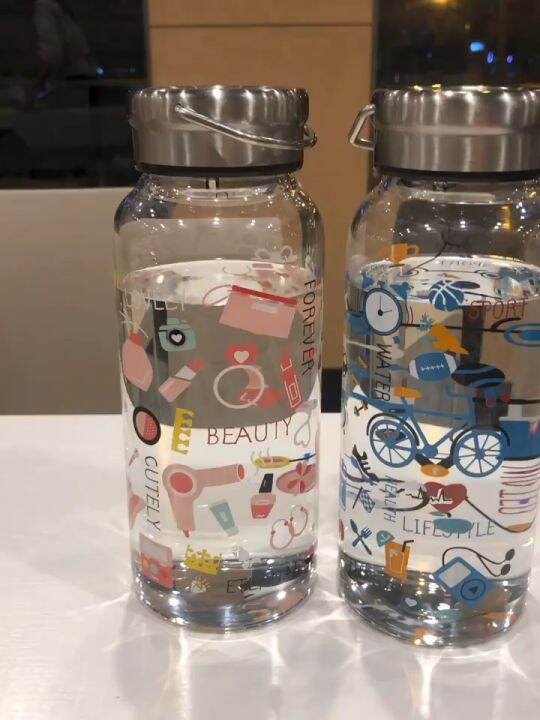 High Borosilicate Glass Water Bottle 0~200℃ Double Sealded Bambo Glass ...