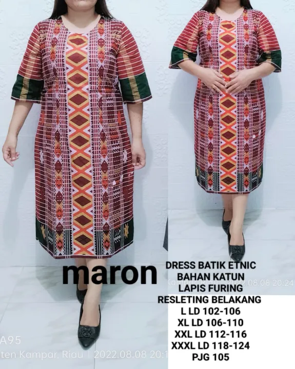 Dress batik Ulos bahan katun berfuring cek size dan ukuran digambar geser ke kanan pilihan warna ...