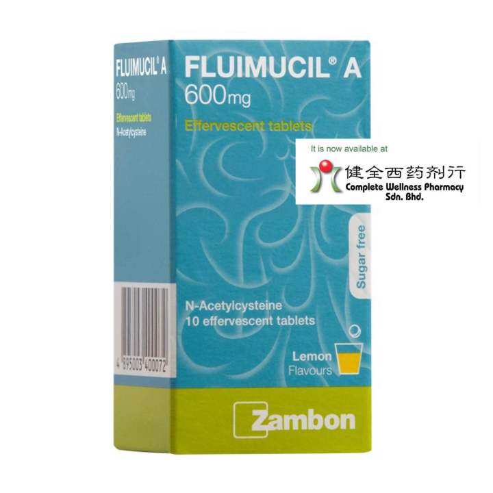Fluimucil (B-Acetylcysteine) 600mg Effervescent Tabs 10s for Chesty ...