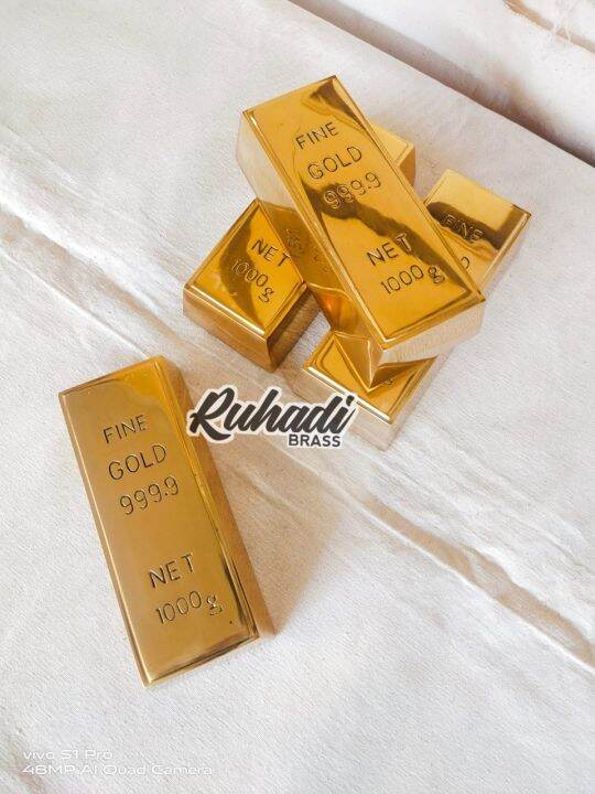 Diecast fine gold 999.9 miniatur emas batangan kuningan polished brass ...