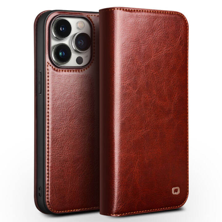 QIALINO Genuine Leather Flip Case for iPhone 15 Pure Handmade Fashion ...