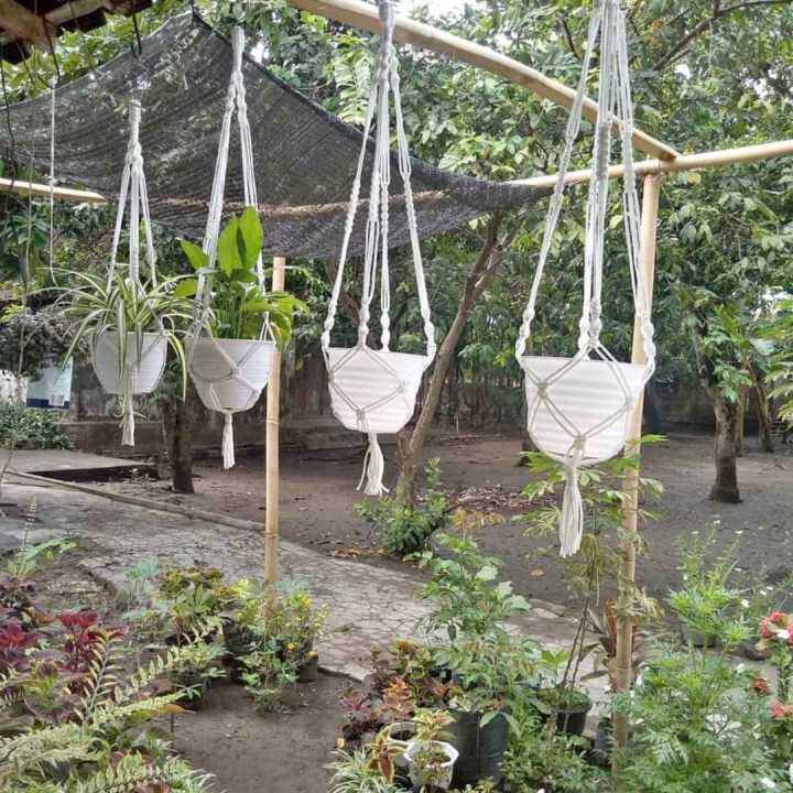 Gantungan pot bunga dari tali kur warna putih | Lazada Indonesia