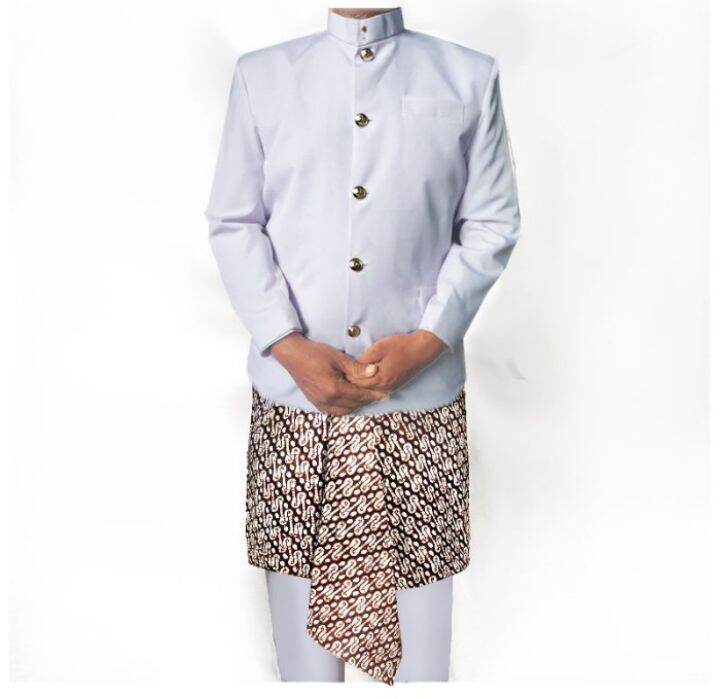 Setelan Beskap Basofi Putih / Setelan Jas Sunda Jarik Sembong | Lazada ...