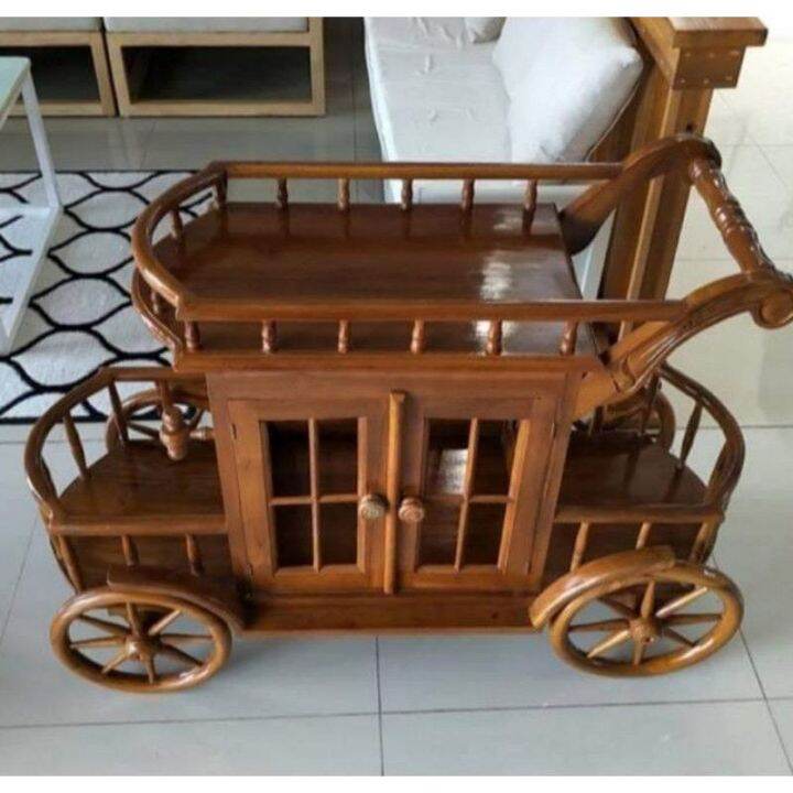 Meja Troly Dorong Gerbong Kayu Jati - Troly Dorong Hiasan Ruangan ...