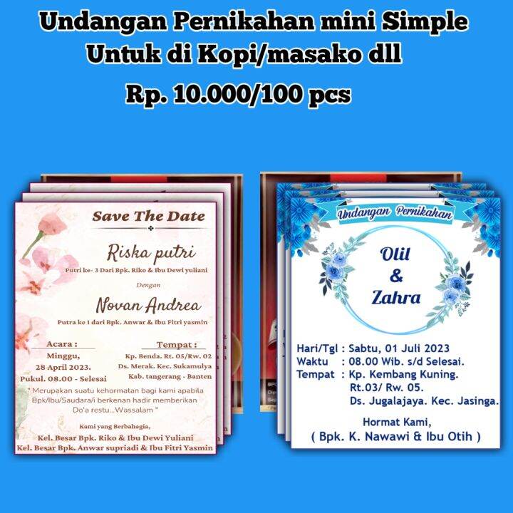 Undangan Pernikahan Mini Untuk Di Kopi/Masako Dll isi 100 Pcs | Lazada ...