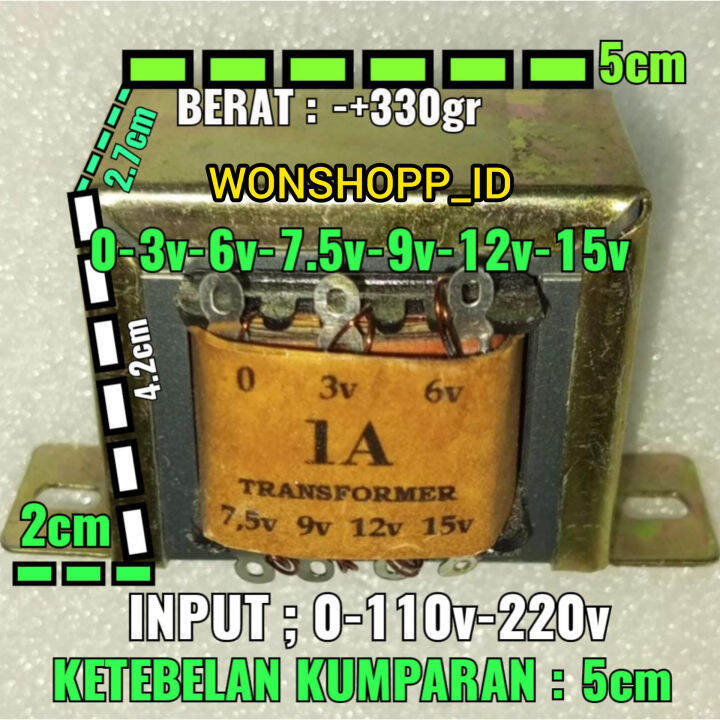 1A CT15v TRAVO TRAFO 1 ampere CT 3v 6v 7,5v 9v 12v 15v MURNI TEMBAGA ...