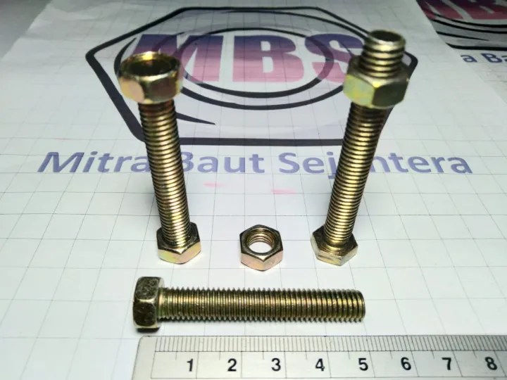 Baut Mur M8 x 50 Kuning / Baut Mur M8 x 50 Hex Kuningan Kunci 12 ...