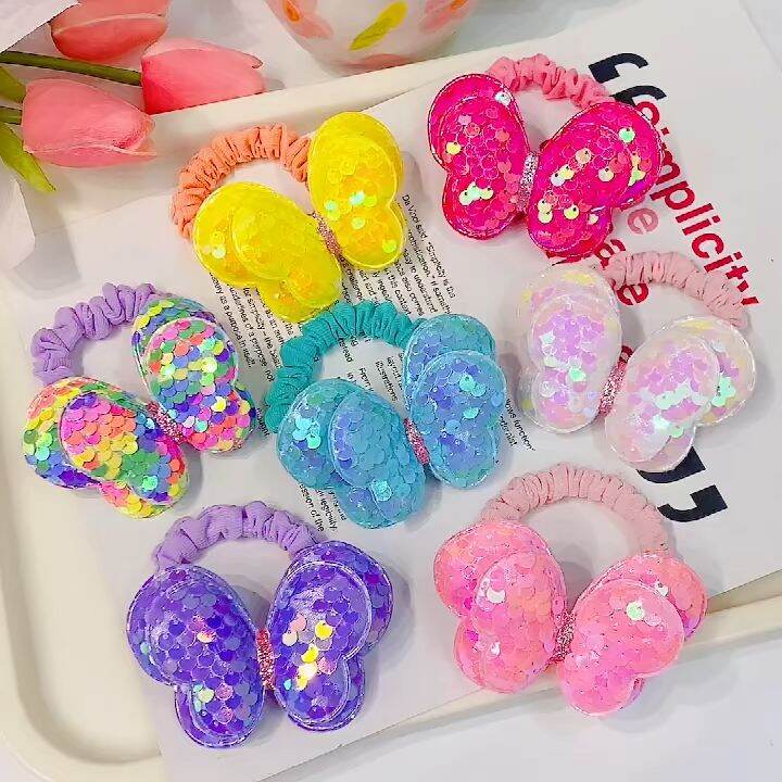 Cute Colorful Glitter Double Layer Butterfly Hair Bands For Girls Sweet ...