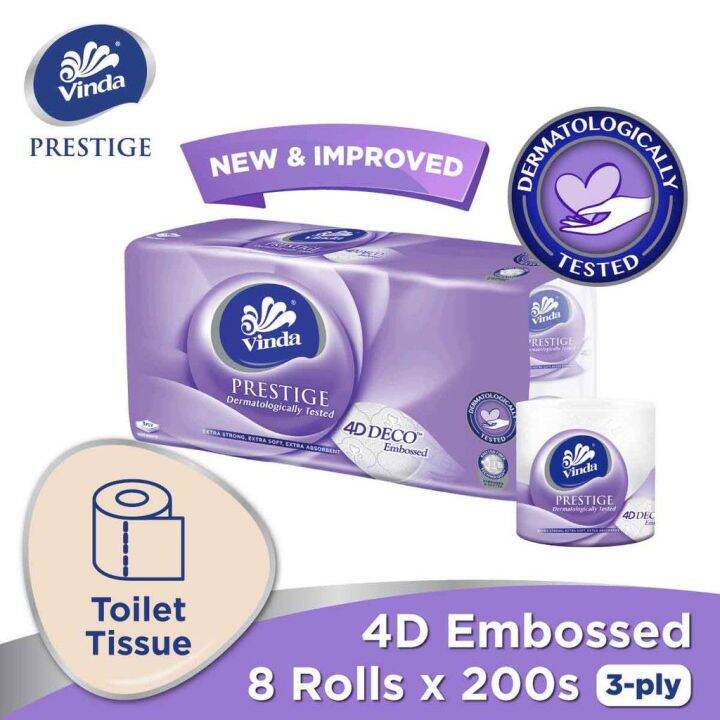 Vinda Prestige 4D Deco Embossed Toilet Tissue (8 rolls x 200s) | Lazada