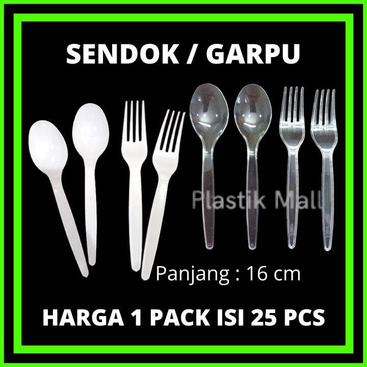 25pcs Sendok Panjang Bening Garpu Makan Bening Plastik Murah / Sendok ...