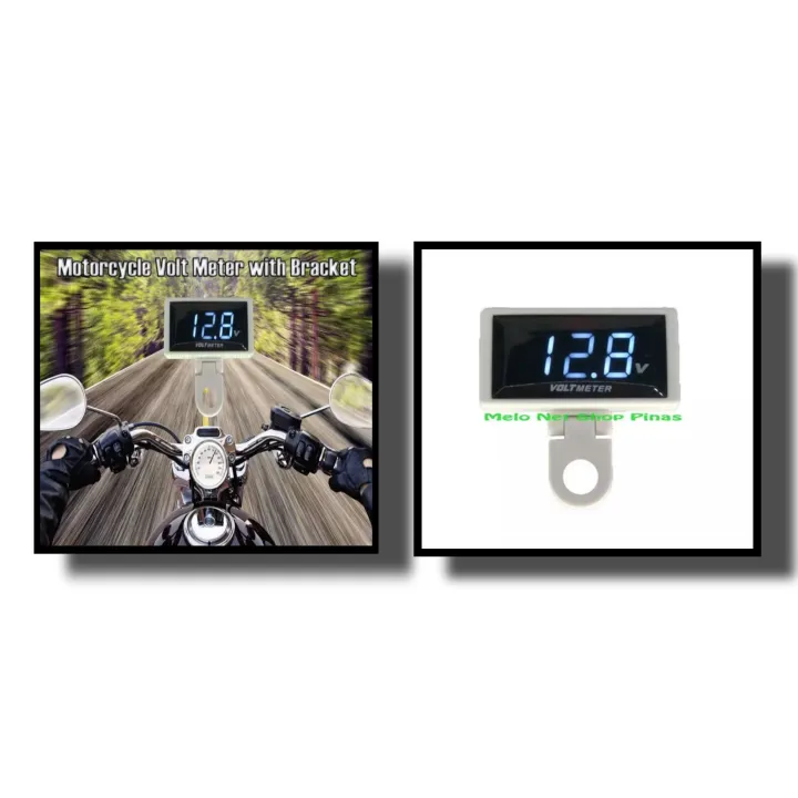 Motorcycle Volt Meter Slim LED Display with Bracket Voltmeter Universal ...