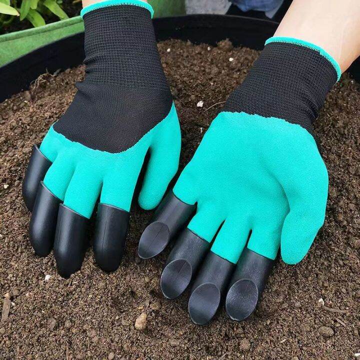 1Pair Garden Gloves With Fingertips Claws Garden Rubber Gloves Digging ...
