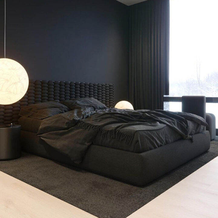 Minimalist Headless Bed Fabric Bed Fabric Bed Black Japanese Tatami Bed ...