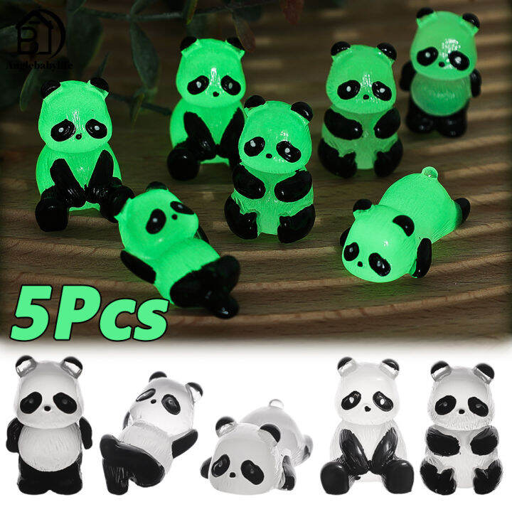 5Pcs/Set Glowing Mini Panda Figurines Miniature Tiny Panda Micro ...